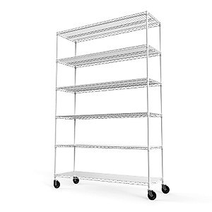 6 Tier 6000lbs Capacity NSF Metal Shelf Wire Shelving Unit, Heavy Duty Adjustable Storage Rack with Wheels & Shelf Liners for Commercial Grade Utility Steel Storage Rack, White - 82"H x 48"L x 18"D