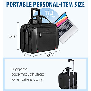 EMPSIGN Rolling Laptop Bag, 17.3 inch Computer Bag for Men & Women, Water Repellent Travel Bag with RFID Blocking Pocket, Overnight Bags with Wheels, Briefcase for Business/Commute/Travel/School-Black