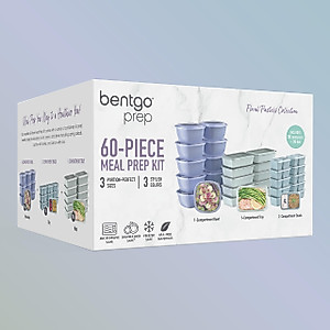 Bentgo® Prep 60-Piece Variety Meal Prep Kit - Reusable Food Containers 1-Compartment Trays, Prep Bowls, & Snack Boxes for Healthy Eating - Microwave, Freezer, & Dishwasher Safe (Floral Pastels)