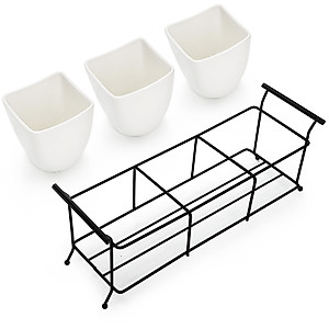 Bekith 3-Piece Ceramic Flatware Caddy with Metal Rack, Utensil Holder Silverware Caddy Cutlery Organizer, White
