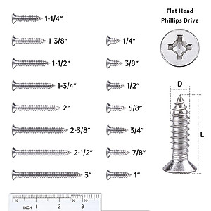 RoyceMart #10 x 3/4" (100 pcs) Stainless Flat Head Phillips Drive Sheet Metal Tek Screws, 304 (18-8) Stainless Steel Screw for Wood, Countersunk Head Wood Screw, Self Tapping Screws