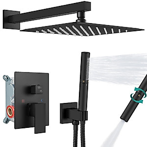 Aolemi Shower System with Rainfall Shower Head and Handheld,High Pressure Shower Faucet Set Fixture Combo with 2 in 1 Handheld Spray Rough-in Valve Included,Wall Mount 12 Inch Matte Black
