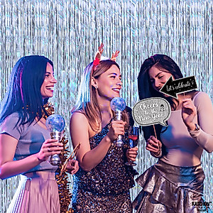 KatchOn, Holographic Silver Streamer Backdrop - XtraLarge 3.2x8 Feet, Pack of 2 | Silver Fringe Backdrop for Silver Streamers Party Decorations | Silver Tinsel Backdrop for Disco Party Decorations