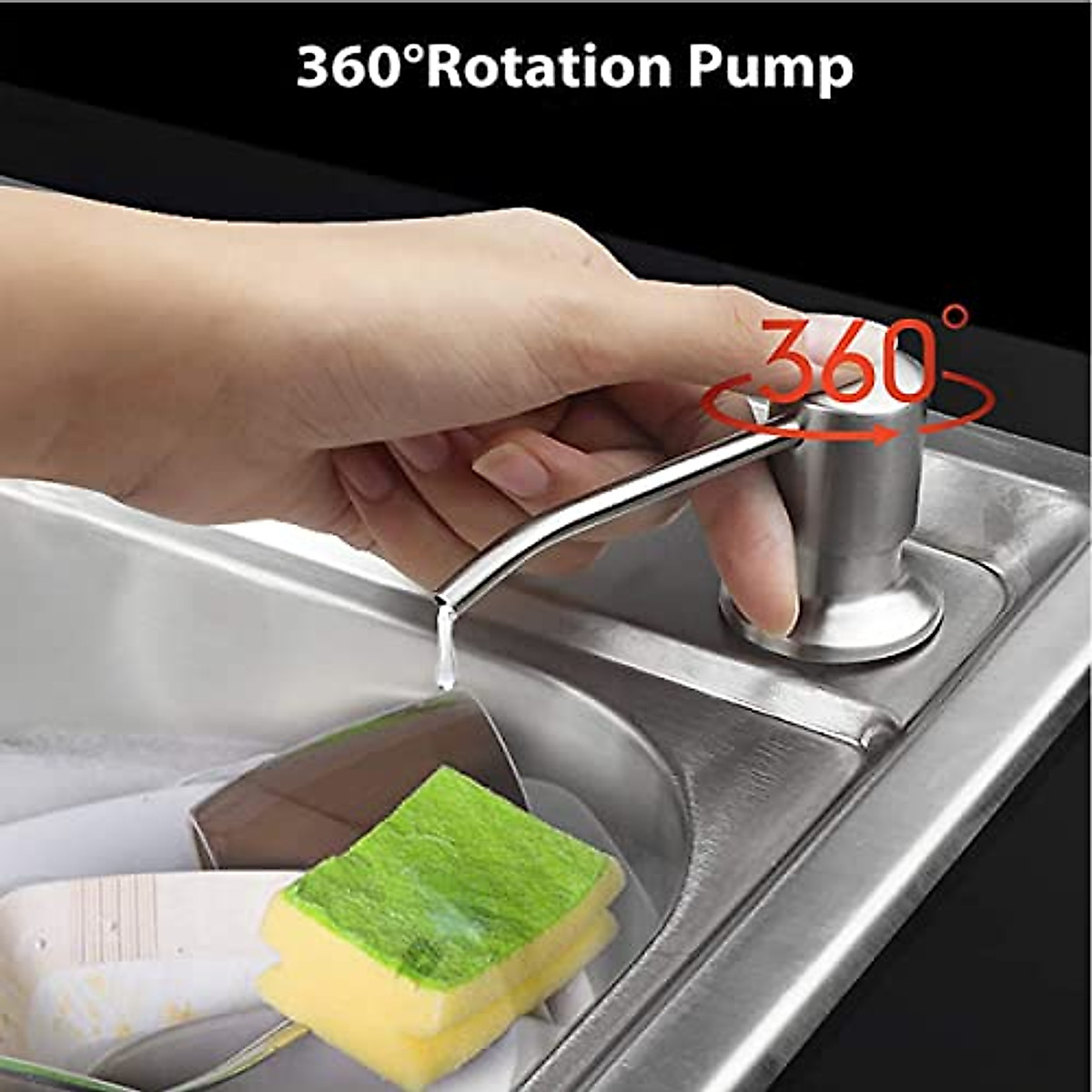 Sink Soap Dispenser for Kitchen Sink and Tube Kit (Brushed Nickel), 47" Tube Connects Directly to Soap Bottle, Large Liquid Soap Bottle,Never Fill The Little Bottle Again(No Bottle)