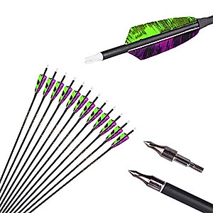 ACCMOS 500 Spine Arrow 25 Inch Arrow Target Practice Arrow Hunting Arrow Carbon Arrows Compound Bow Recurve Bow Adult Youth Archery Indoor Outdoor Shooting Field Tip