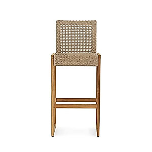 Elon Outdoor Barstools - Wicker and Acacia Wood - Light Multi-Brown/Teak (Set of 2)