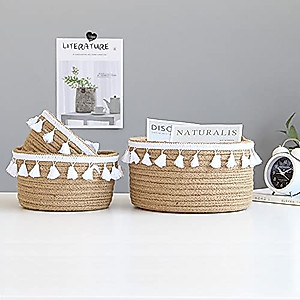 Jute Storage Baskets Bins 3 Pack Storage Cube Organizer Cute Tassel Nursery Decor - Home Storage Container