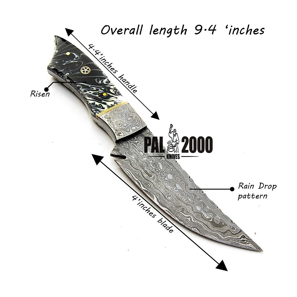 PAL 2000 HUNTING KNIVES KNI-9399 Handmade Damascus Steel Bowie Knife With Leather Sheath