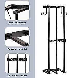 Sawjut Wall Towel Racks for Bathroom Wall Mounted, 3 Bars Metal Wall Towel Storage Rack with 6 Hooks, Bath Towel Holder Shelf for Rolled Towels Large Towel Washcloths Hand Towels (Black)