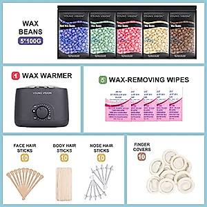 Wax Warmer Home Waxing Kit for Women, YOUNG VISION Pot Wax Beads Heater for Eyebrow, Bikini, Brazilian Hair Removal, 110-220V Professional Waxing Machine with Hard Wax Beans Kit, Cera Para Depilar…