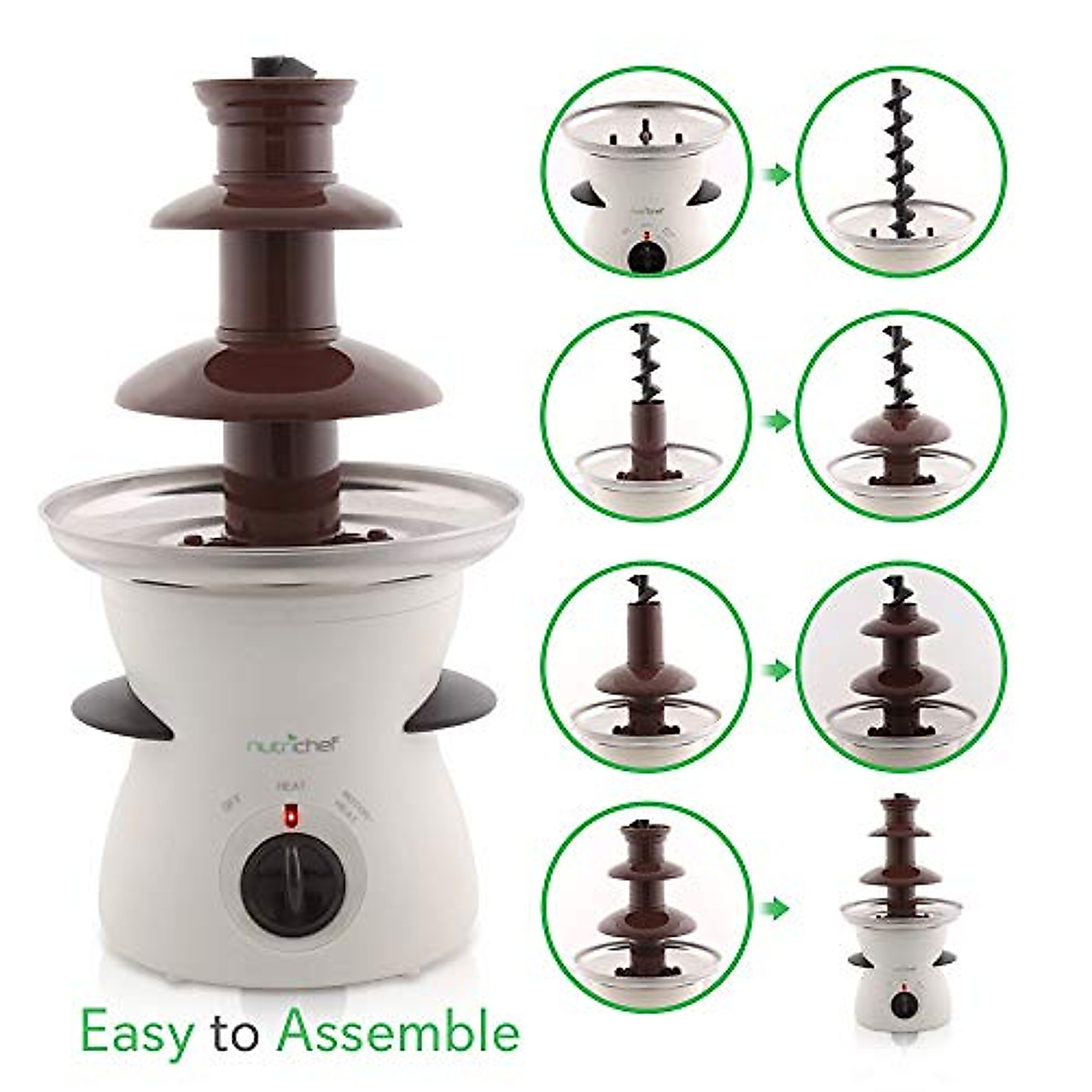 Nutrichef 3 Tier Fondue Fountain-Electric Stainless Choco Dipping Warmer Machine, Keep Warm-for Melted Chocolate, Candy, Butter, Cheese, Caramel, White, One Size