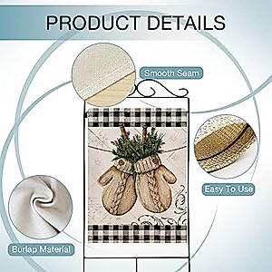 Hzppyz Winter Gloves Home Decorative House Flag Buffalo Plaid Check Farmhouse Garden Yard Outdoor Large Burlap Flag Sign Christmas Outside Decoration Xmas Seasonal Decor Double Sided Black White 28x40