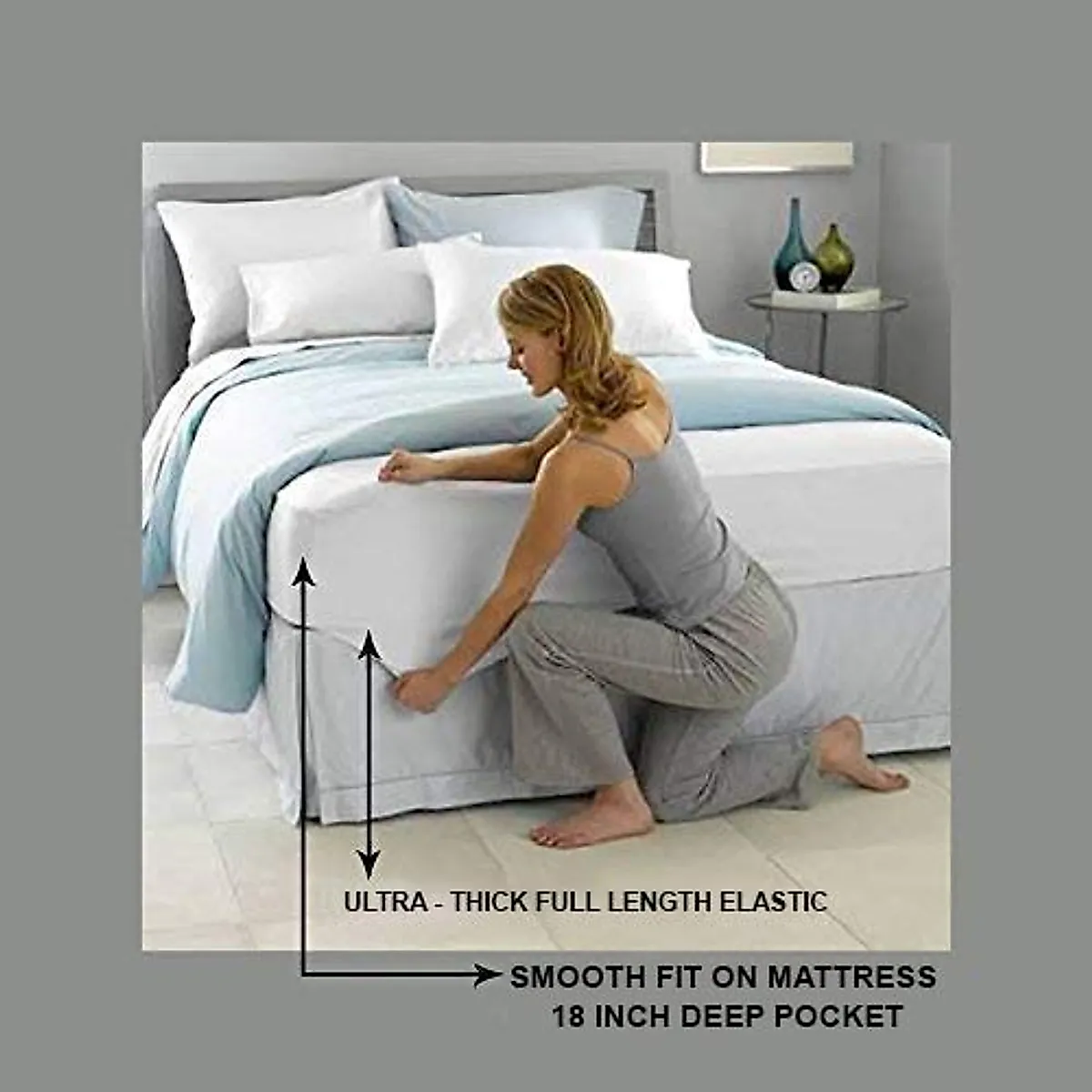 Cooling Planet Full Size Bedsheet Set, 610 TC Pima Cotton, Extra Long Staple Sateen Weave TightFit Elastic Pocket 18" Wrinkle, Fade Resistant Fitted Sheet Set for Bedroom Décor (Sage, 4 Pcs)