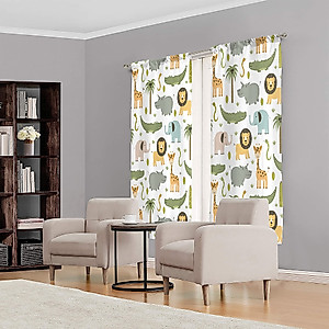 MESHELLY Kids Safari Curtains 42W X 63H Inch Rod Pocket Cute Cartoon Animals Baby Boy Nursery Bedroom Decor Woodland Jungle Lion Elephant Curtains for Children Living Room Window Drapes Fabric