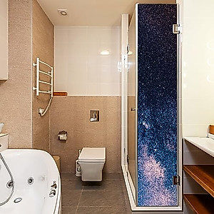 IOACIY Privacy Window Film Frosted Glass Sticker for Home Office Static Anti-UV Window Paper Decorative Window Covering for Bathroom (Universe Outer Space Starry Sky Red Blue-225, 17.7" x 23.6")
