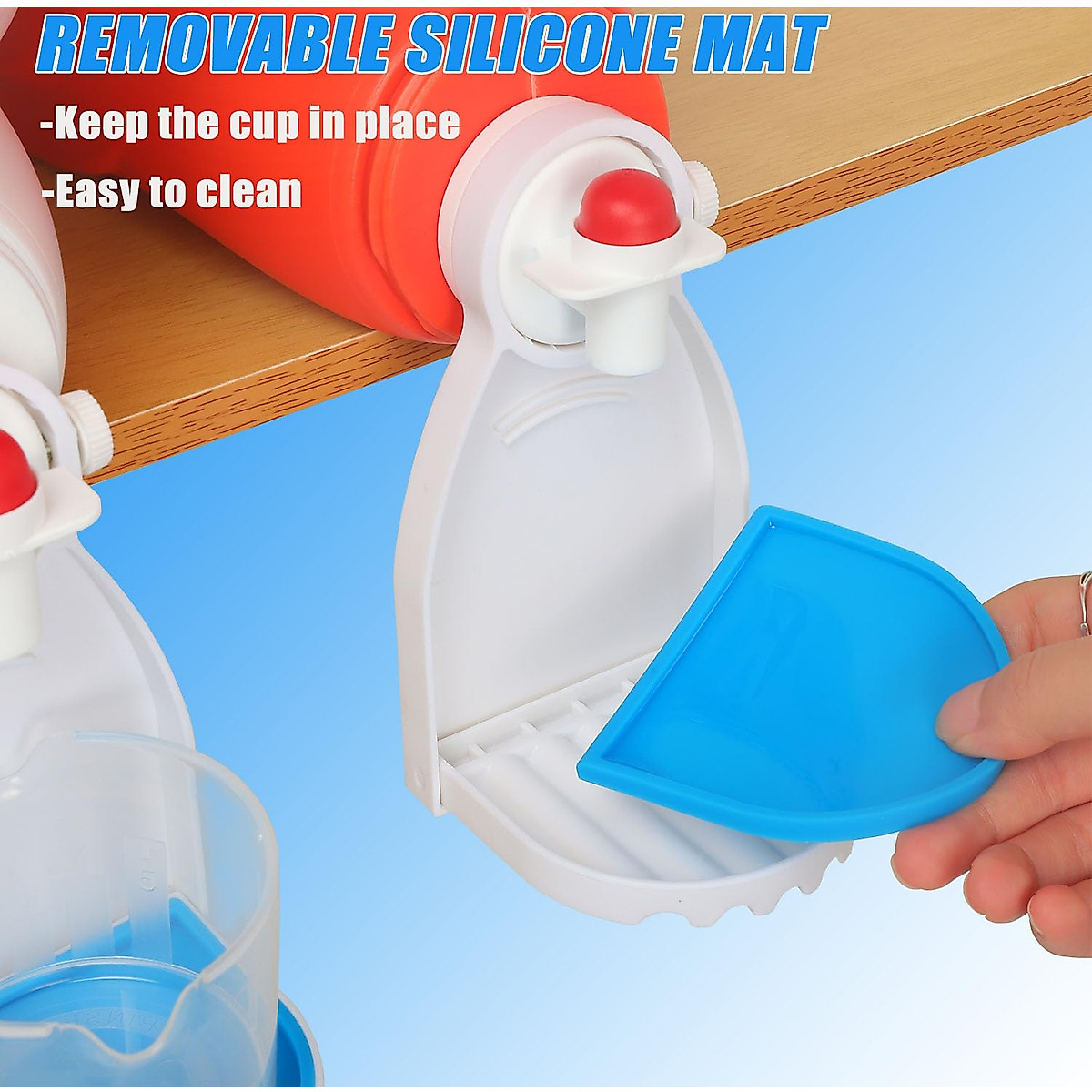 HINSOCHA Laundry Detergent Cup Holder & Drip Tray (2-Pack), No-Mess Drip Catcher with Fixed Screw and Removable Silicone Mat, Blue