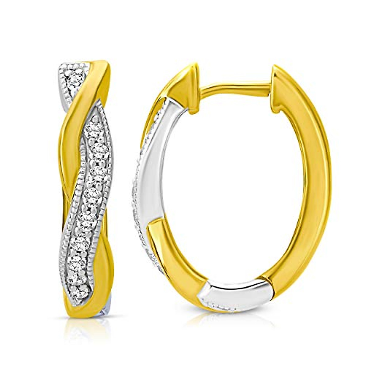ARAIYA FINE JEWELRY 10K White and Yellow Gold Diamond Infinity Hoop Earrings for Women (1/3 cttw, I-J Color, I1 Clarity)