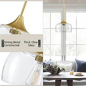 1 Light Semi Flush Mount Ceiling Light Pendant Light Modern Handblown Clear Glass Shade Classic for Farmhouse, Entryway, Dining Room, Kitchen Island (1 Pack, 10" Gold Pendant Light)