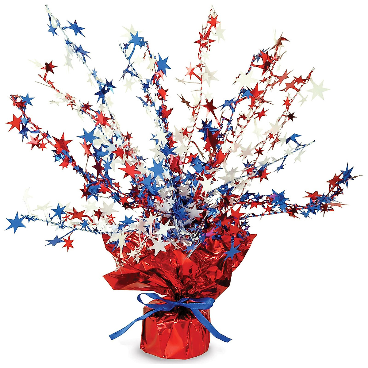 Beistle Metallic Plastic USA Patriotic Star Gleam ‘N Burst Centerpiece – American 4th Of July Decorations , Red White and Blue