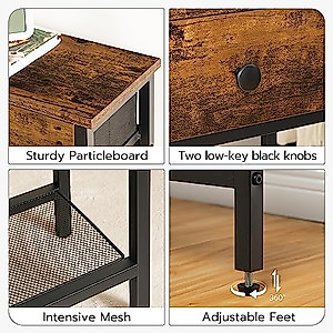 HOOBRO 29.5" Narrow Console Table with 2 Fabric Drawers, Small Entryway Table with 3-Tier Storage Shelves, Thin Sofa Table, Side Table, for Living Room, Hallway, Rustic Brown and Black BF72XG01