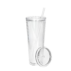 AGH 24oz Acrylic Double Wall Insulated Tumblers(4Pack), Transparent Drilled Plastic Double Wall Tumblers with Straw & Hole Stopper, Acrylic Snow Globe Tumbler