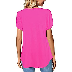 Afibi Womens Summer V Neck Loose Dressy Shirts Petal Short Sleeve Tunic Tops (XXX-Large, Coral)