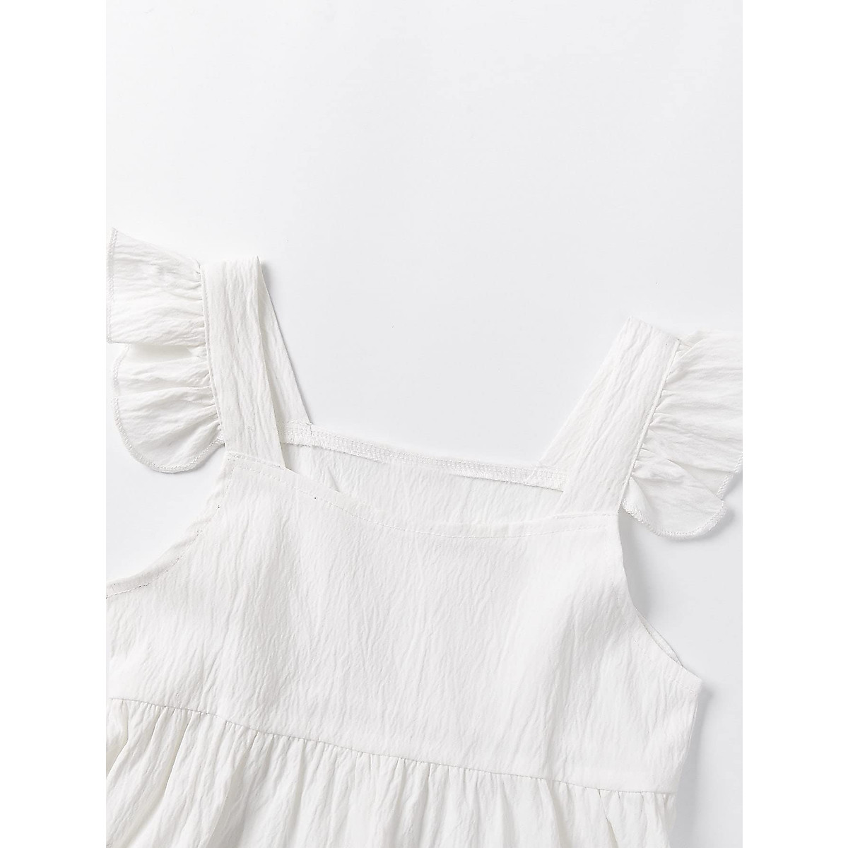 Verdusa Toddler Girl's Colorblock Ruffle Hem A Line Square Neck Sleeveless Mini Dress White Brown 120