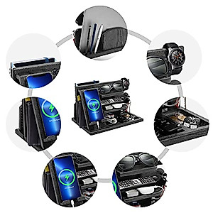 Gifts for Men Wood Phone Docking Station Mens Gifts for Christmas Key Holder Wallet Stand Watch Organizer Men Gift Husband Wife Dad Birthday Gifts for Him Nightstand Organizer Father Male Idea Gadgets