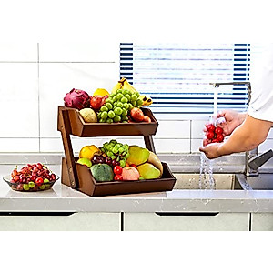 Sushineibor Bamboo Fruit Basket Stand Storage for Kitchen，Large Capacity Home Countertop Standing Wooden Organizer Bread Vegetable Holder Veggies Display Snacks Food Rack (Brown)