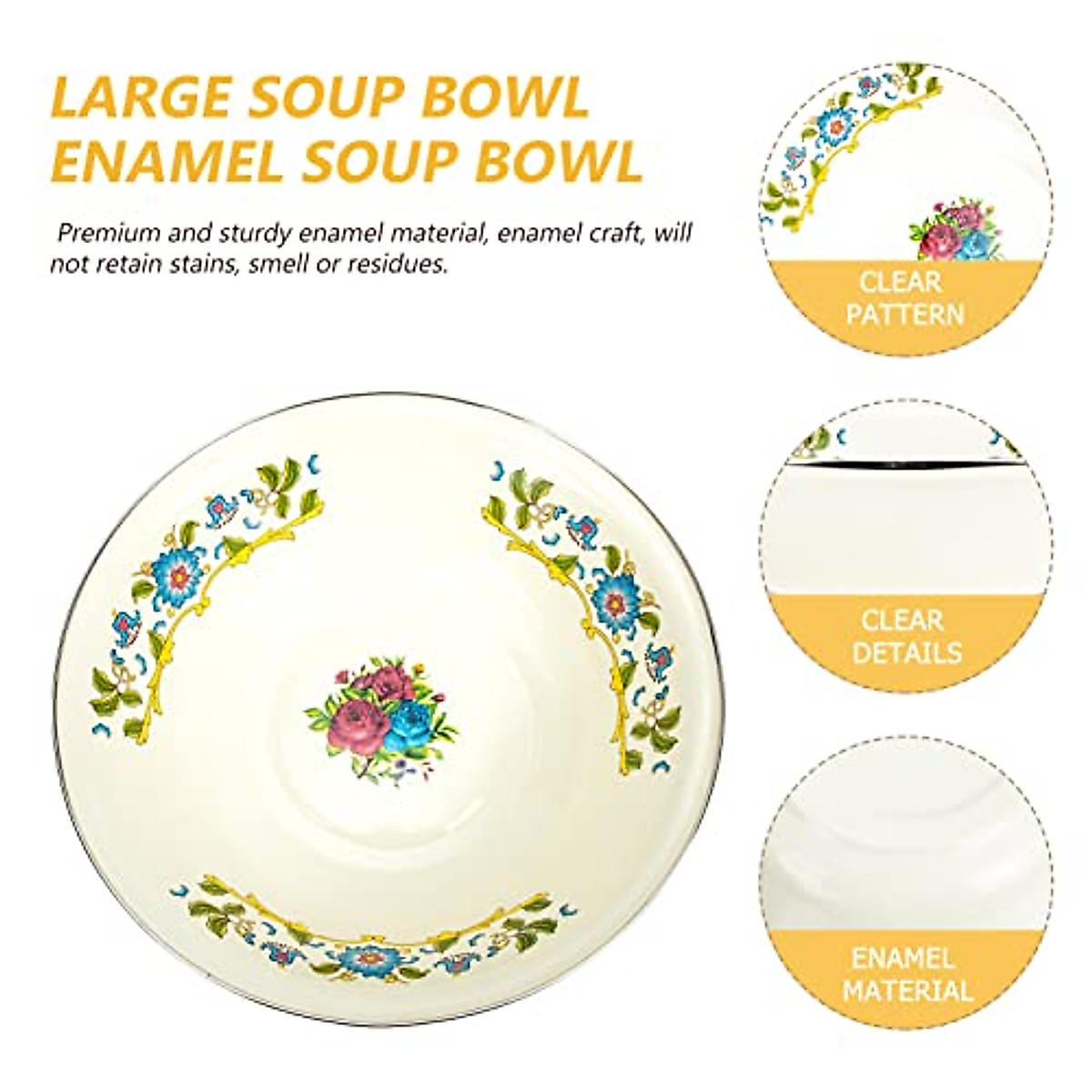 Cabilock Retro Serving Bowls Enamel Basin Vintage Style Basin Mixing Bowl Thickened Soup Bowl Food Container Enameled Washing Basin Colored Home Enamelware Kitchen Enamel Soup Bowl