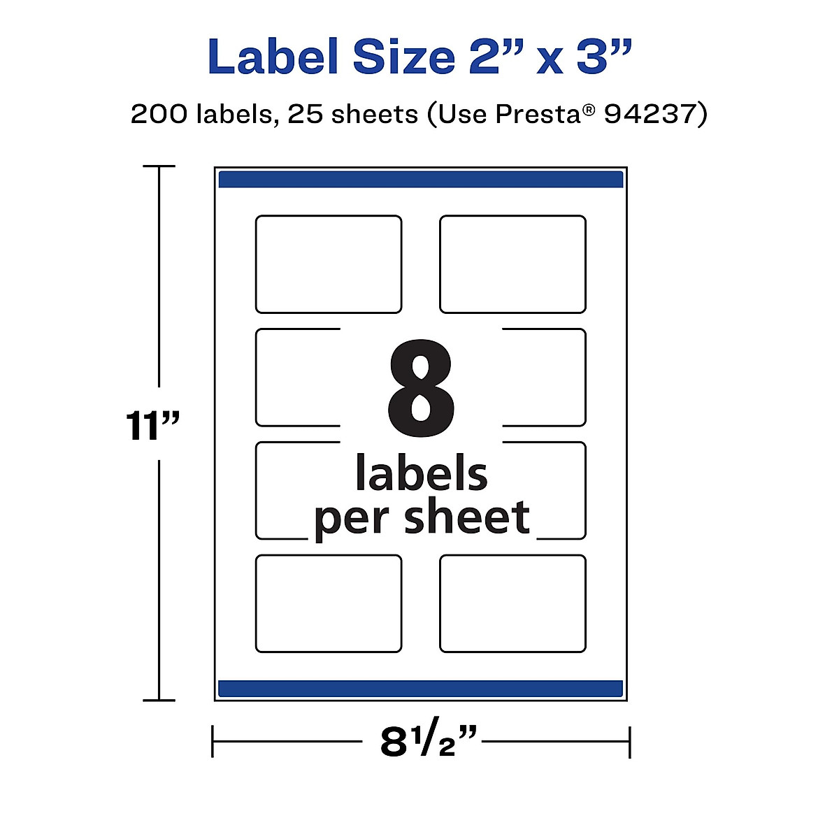 Avery Matte White Rectangle Labels with Sure Feed, 2" x 3", 200 Matte White Printable Labels