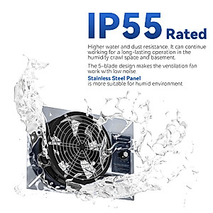 Abestorm 540CFM Crawlspace Ventilation Fans IP-55 Grade Basements Vent Fan 8.7 inches Ventilator Fan with Freeze Protection Thermostat & Dehumidistat for Crawl Space Basement Attic Garage, Exhaust