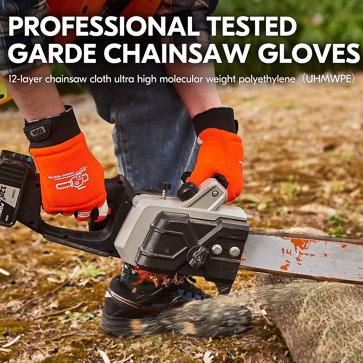 Vgo... Chainsaw 12-Layer Saw Protection on Both Hands Cow Leather Gloves (1 Pair,Size L, Orange, CA9760)
