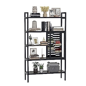 Anivia 5 Tier Bookshelf, Ladder Bookcase Display Shelves, Wide Book Shelf Bookcases for Home & Office, Oak/Black