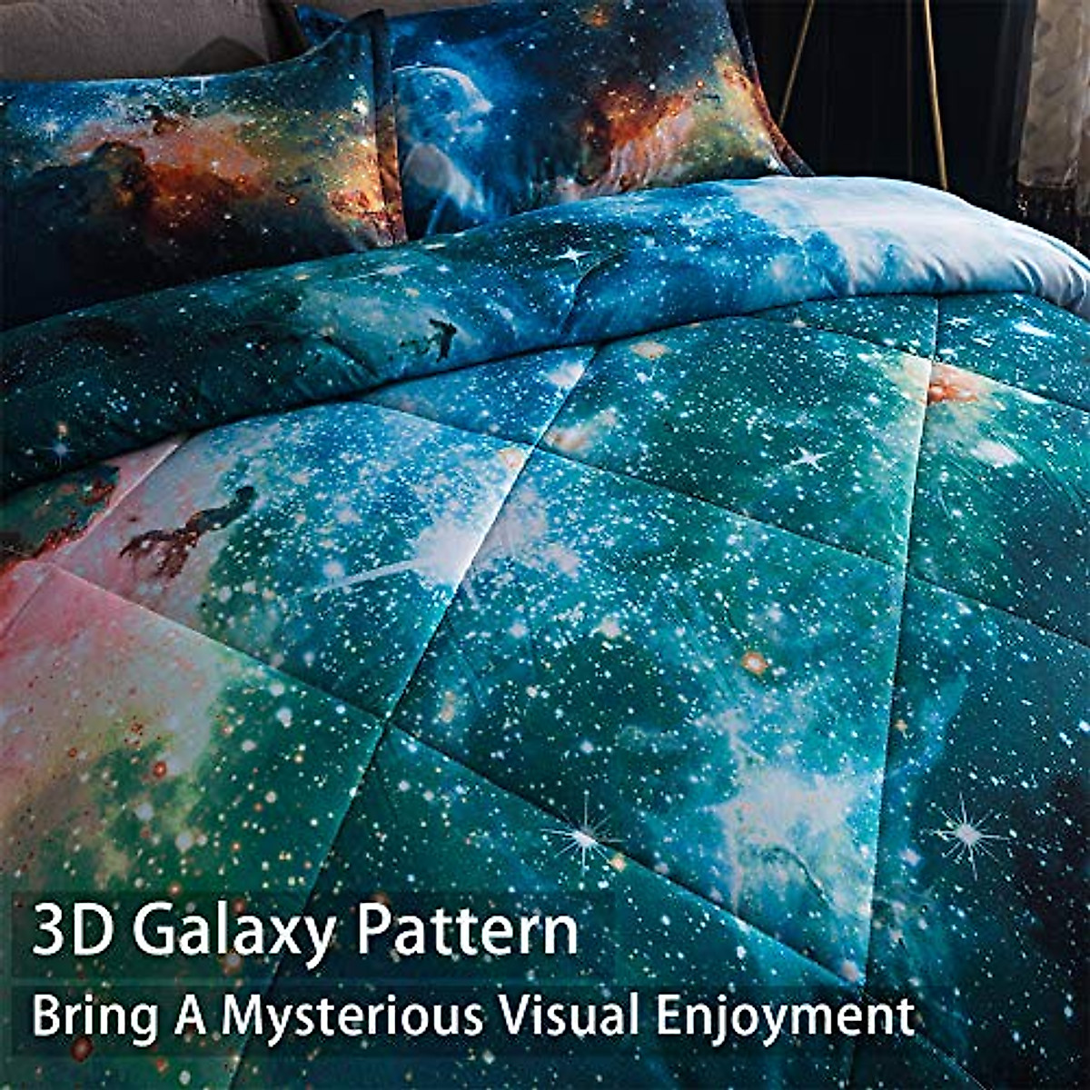 Litanika 3D Galaxy Comforter Twin(66x90lnch), 2 Pieces(1 Galaxy Comforter, 1 Pillowcase), Universe Outer Space Comforter, Microfiber Bedding Set for Boy Girl Kid Teen