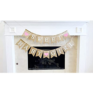 Shimmer Anna Shine Sweet Baby Girl and Gifts Burlap Banner for Baby Shower Decorations and Gender Reveal Party (Light Pink Hearts)