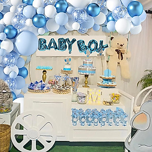 Janinus Blue And White Balloon Arch Garland Kit - Baby Boy Balloons Arch Different Sizes 5 12 18 Inch Blue White Balloons for Boys Baby Shower Decorations Birthday Engagement Party Gender Reveal Decor