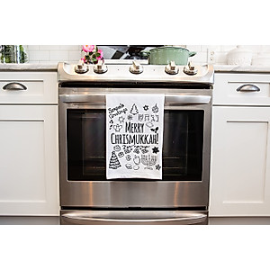 Funny Jewish Holiday Kitchen Towel, Hanukkah and Shabbat Jewish Holiday Gift for Housewarming or Hostess, Handmade Dish Towel (Chrismukkah)
