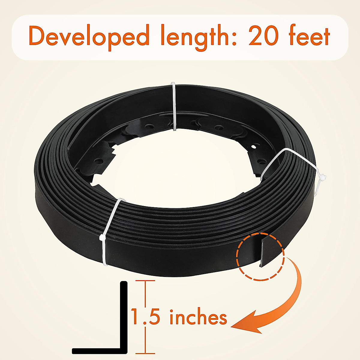 Gardzen 1.5" x 20' Landscape Edging Kit, Garden Edging Coil Comes with 24 Pcs Spikes, No Dig Lawn Border Design
