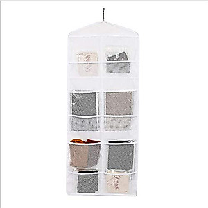 Cysline 600D White Polyester Dual-Sided Hanging Closet Organizers Holder 18 Mesh Pockets for Bra,Underwear, Socks, Accessories,Clothes Organizers 38x16