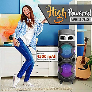 Pyle Portable Bluetooth PA Speaker System - 1200W Outdoor Bluetooth Speaker Portable PA System w/TWS Function, Microphone in, Flashing DJ Party Lights, USB Reader, FM Radio, Rolling Wheels