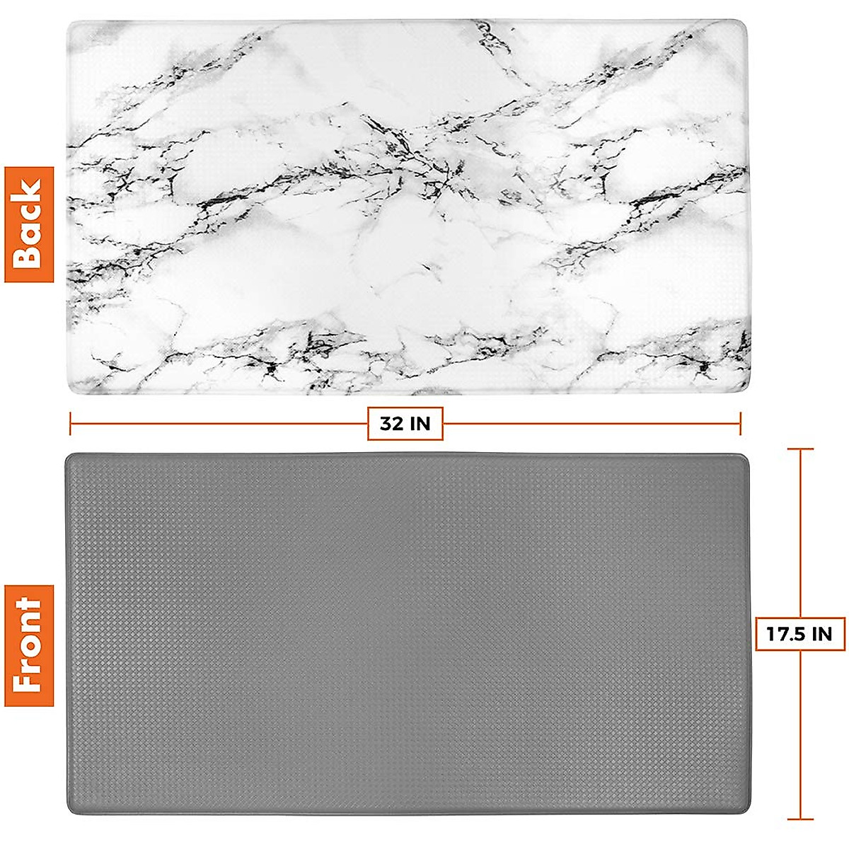 OPUX Anti Fatigue Kitchen Floor Mat, Reversible Cushioned Memory Foam Kitchen Rug Pad, Waterproof Non-Slip Padded Comfort Standing Mat for Office Laundry Home, 32x17 (Marble Gray)