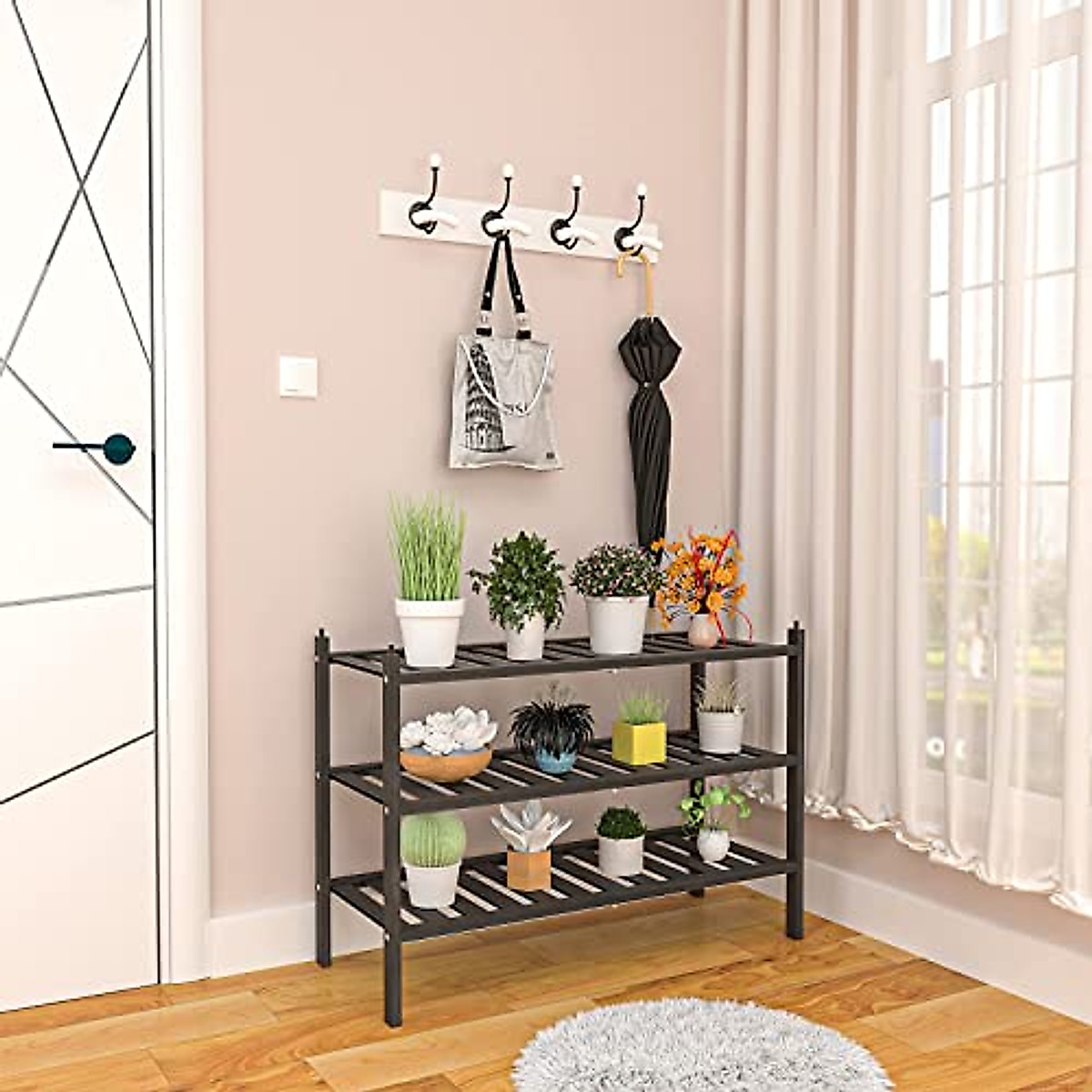 Dranixly Shoe Rack, 3-Tier Bamboo Stackable Shoe Shelf Storage Organizer, Shoe Stand for Closet, Entryway, Hallway, Bathroom and Living Room（Mocha）