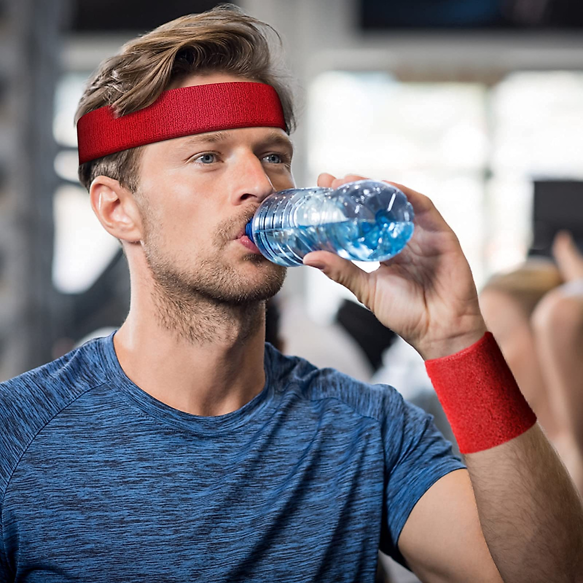 Yolev Sports Headband Wristband Set Sweatbands (1 Headband and 2 Wristbands) for Athletic Men and Women red