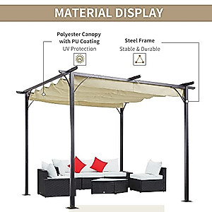 Outsunny 10' x 10' Patio Retractable Pergola Canopy, Backyard Shade Shelter for Deck, Porch Party, Garden, Grill Gazebo, Beige