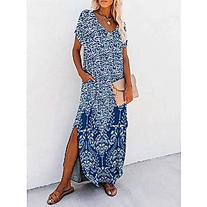 MORCHOY Women's Short Maxi Dress Summer Loose Casual Bohemian T-Shirt Dresses Beach Cover Ups for Women 2023 (Boho-P5, M)
