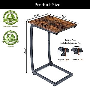 LAKEMID C Shaped End Table Side Table of 2, Small Sofa Table with Metal Frame for Living Room Bedroom Small Spaces (Rustic Brown)