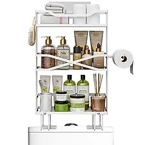 Ronanemon Over The Toilet Storage,Bathroom Organizer, Toilet Shelf with Toilet Paper Holder,Bathroom Shelf Over Toilet,3 Tier Toilet Storage Rack(White)