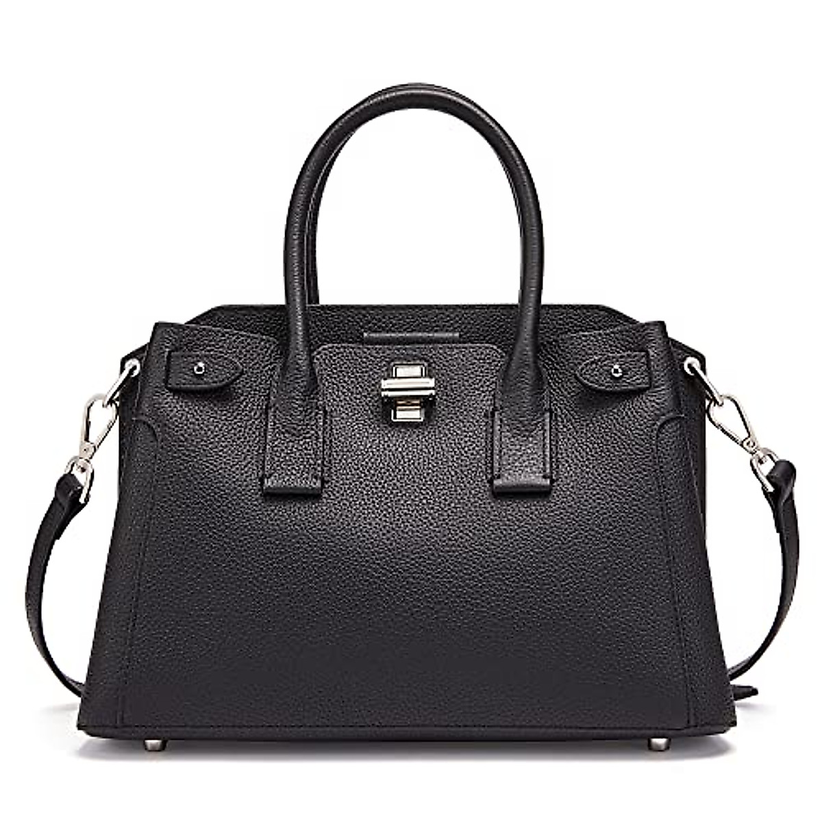 Leather Satchel Handbags For Women Medium Top Handle Shoulder Purse With Straps (Black)