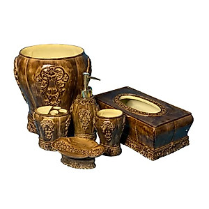 Empire Home 6 Piece Bathroom Accessory Set - Elegant Ceramics (Brown Embossed)
